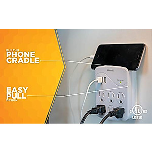 Woods 41079 Surge Protector with 6 Outlets and 2 USB Type A Ports with 1000J of Protection, White