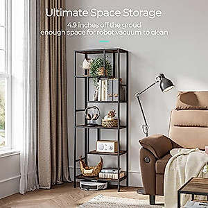 LINSY HOME 5-Tier Bookshelf, 68 Inches Metal Industrial Bookcase, Display Rack with Steel Frame, Storage Rack Shelf for Office, Bathroom, Living Room, Rustic Wood