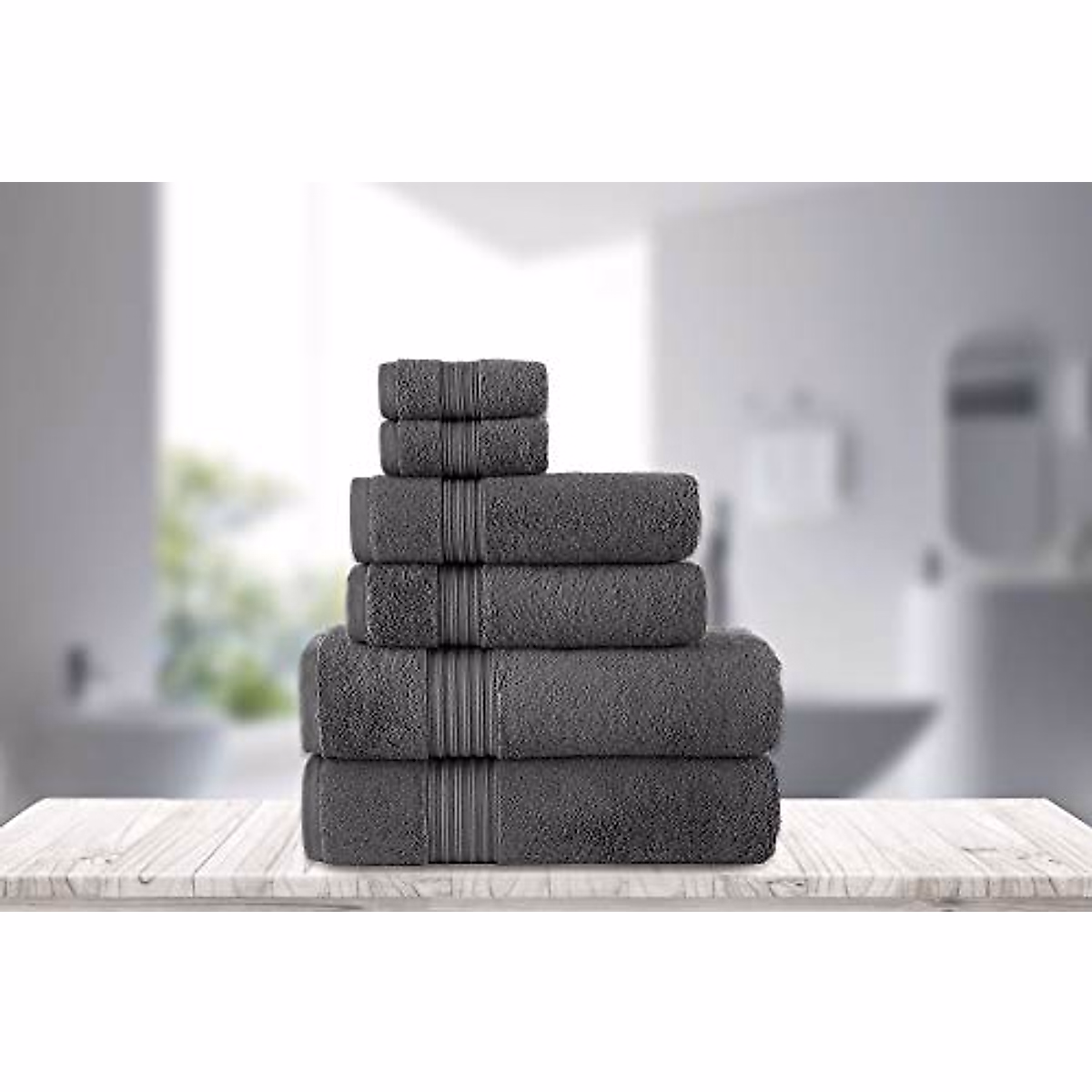 Peshkul Premium Collection Turkish Bath Towel Sets of 6 | 100% Cotton | 2 Bath Towels 27x54, 2 Hand Towels 16x30, 2 Washcloths 13x13 (Mineral Grey)