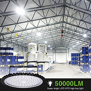 50W UFO LED High Bay Light, 6000-6500K Cool White LED Workshop Light, Ultra Thin Factory Warehouse LED Industrial Lighting, IP65 Waterproof Commercial Bay Lighting for Garage Factory Gym
