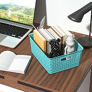 Ponpong Plastic Storage Baskets, plastic weave basket, 4 Packs