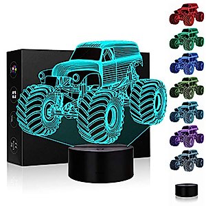 3D Illusion Lamp Night Light Monster Truck for Kids 7 Color Changing Touch Switch Table Desk Decoration Lamps Christmas Gift with Acrylic Flat & ABS Base & USB Cable Toy Gift (Monster Truck)