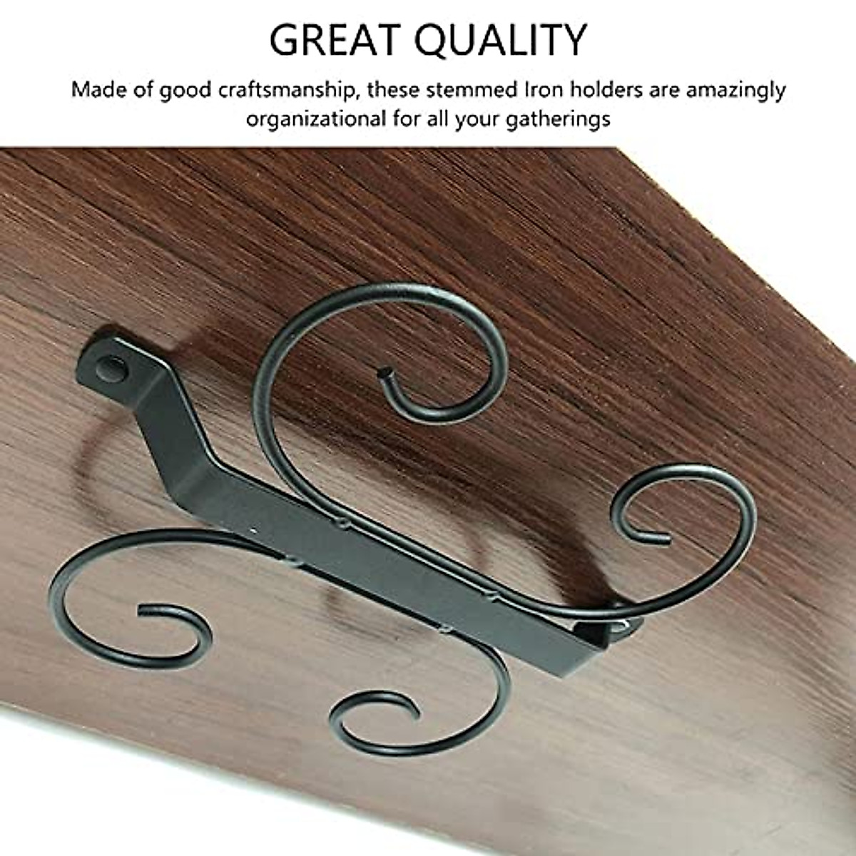 Yunisu Metal Iron Under Cabinet Rack Suspended Hanging Ceiling Wine Glass Rack Stemware Holder Holds Up to 4 Glasses Vintage Style Stainless Steel Wall Wine Holder Stand (Black, One Size)