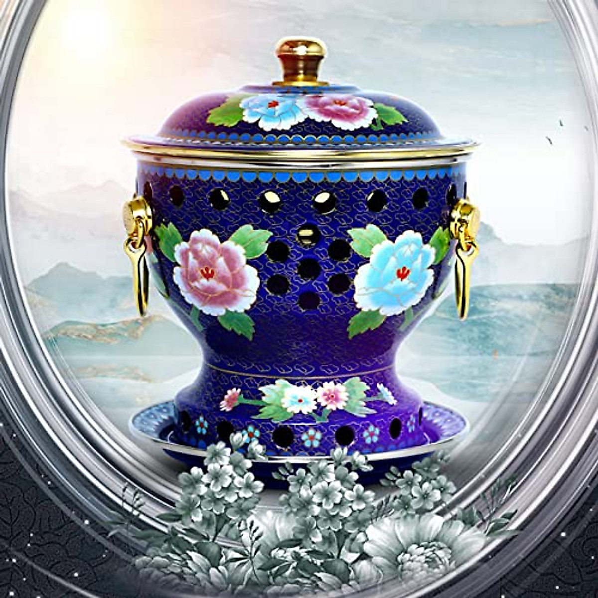 JYSWDZ Round Chafing Dishes, Vintage Hot Pot & Shabu, with Brass Inner Pot and Water Tray, Chinese Cooker Traditional Stew Pot Soup Pot for Cook Cooking