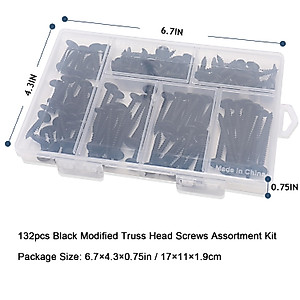 JEGONFRI #8 Modified Truss Head Black Wood Screws Assortment Kit, 132 pcs, Phillips Drive, Wood Screws, Screws, Screws Assortment, Screws Set, 6 Sizes (1/2”, 3/4”, 1”, 1-1/4”, 1-1/2”, 2”) (Black)
