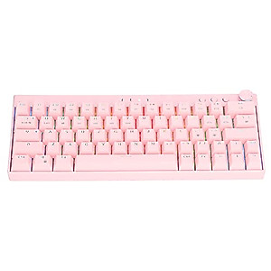 Yoidesu Wireless Mechanical Gaming Keyboard, Pink 64 Keys Plus Wireless RGB Backlight Mechanical Keyboard 3 Modes 2.4G/BT 3.0, 5.0/Type c Wired Gaming Keyboard with Knob RGB(Red Switch)