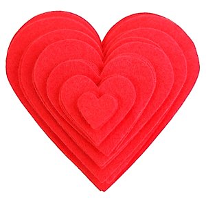 Playfully Ever After 1 to 6 inch Multi-Size Pack Stiff Felt Hearts 18pc (Red)