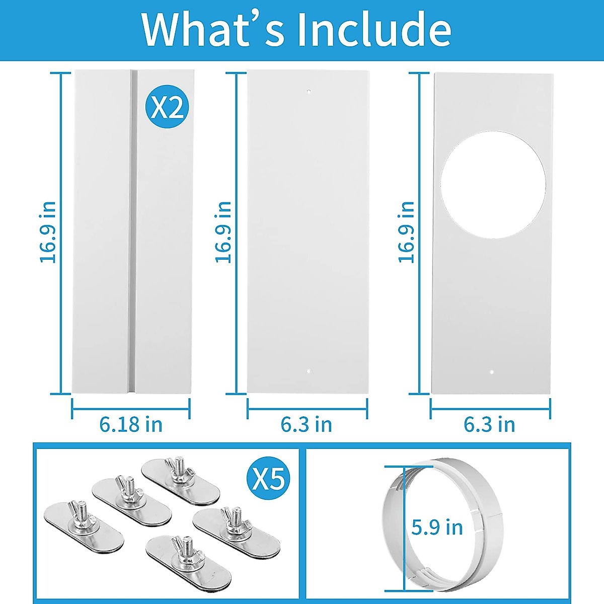 Portable Air Conditioner Window Kit with Coupler, Vertical/Horizontal Sliding Window AC Vent Kit, Adjustable Length from 17" to 60" AC Window Seal Plates Kit for 5.9"/15 cm Exhaust Hose