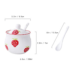 Mathew Hand-painted Strawberry Ceramic Seasoning Jar Condiment Pot Sugar Bowl with Lid and Spoon