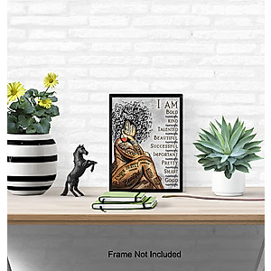Black African American Art - Positive Affirmations - Positive Quotes Wall Decor - Motivational Posters - Encouragement Gifts for Women - Inspirational Wall Art- Afro Girl - Uplifting Best Friend Gifts