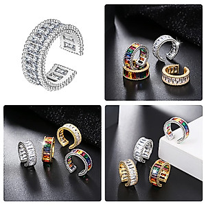 ABJFJE Rdjustable Rainbow Baguette Band Ring Anniversary Eternity Band Cubic Zirconia Ring Crystal Wedding Cocktail Rings Fashion Luxury Jewelry for Women (Silver White)