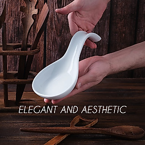 CRYSTALIA Ceramic Spoon Rest, White Porcelain Utensil Holder for Counter or Stove Top, 9 inches Large Size Standing & Thick Rest for Coffee Spoon, Ladle, Spatula, Cute Farmhouse Kitchen Accessories