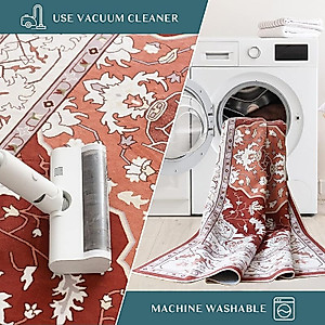 HOMFINE Washable Area Rug 8x10 - Vintage Rugs for Living Room, Low Pile Rug for Bedroom Dining Room, Ultra-Soft, Non Slip, Medallion Carpet for Home Decor Orange Area Rug