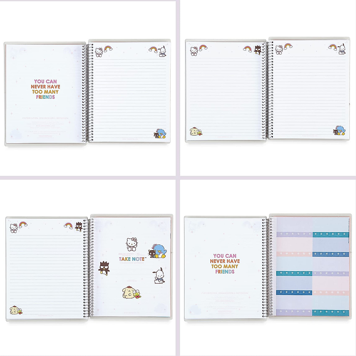 Erin Condren 7" x 9" Spiral Bound College Ruled Notebook - Hello Kitty & Friends Special Edition, 160 Lined Pages, 80 Lb Thick Mohawk Paper, Stickers Included