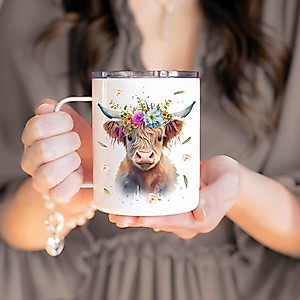 Hyturtle Cow Cup Gifts Highland Cow Lover, Just A Girl Who Loves Highland Cows Coffee Mug Stainless Steel 12oz, Cow Gifts For Women, Farm Animal Lover Gift For Girls, Daughter On Birthday Christmas