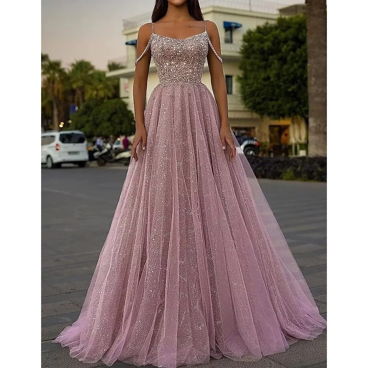 H.S.D Prom Dress Long Off Shoulder Evening Formal Dress Sparkly Sequins Wisteria 16W
