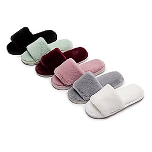 Women's Fuzzy Cozy House Slippers Soft Plush Furry Fur Open Toe Memory Foam Winter Warm Comfy Slip On Breathable Indoor Outdoor (White,9-10)
