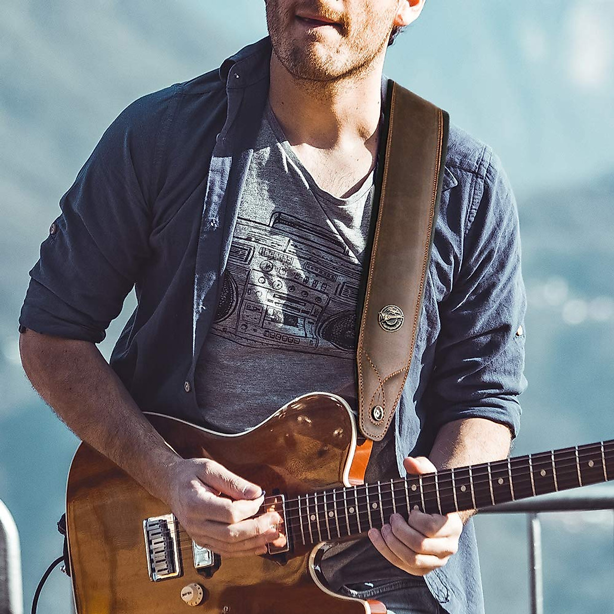 BestSounds Guitar Strap Leather 3 Inch Wide Full Grain Padded Soft Leather Strap for Acoustic, Electric and Bass Guitars (Whiskey Brown)