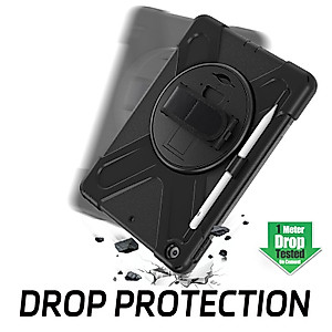 ZenRich iPad 9th Generation Case 10.2 inch 2021, Rugged Shockproof Case for iPad 8th/7th Generation with Pencil Holder, Rotating Hand Strap &Stand, Shoulder Strap and Screen Protector,Black