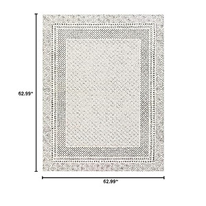 BoutiqueRugs Burdette Farmhouse Black and White Soft Neutral Area Rug - Boho Oriental Medallion Area Carpet for Bedroom, Living Room, Dining Room - Charcoal, Black, Cream - 5'3" Round Rug