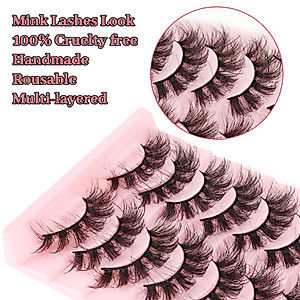 MilyBest Lashes False Eyelashes 10 Pairs Fluffy Cat Eye Faux Mink Lashes Pestañas Postizas D Curl Volume Fake Lashes Wispy Natural Look Eye Lashes Strip Sets Pack
