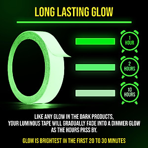 Lockport Glow in The Dark Tape - 15 Ft x 0.5 Inch - Bright, Rechargeable, & Long-Lasting Fluorescent Tape - Luminous Tape for Outdoor Sports, Night Decorations, and Home Marking