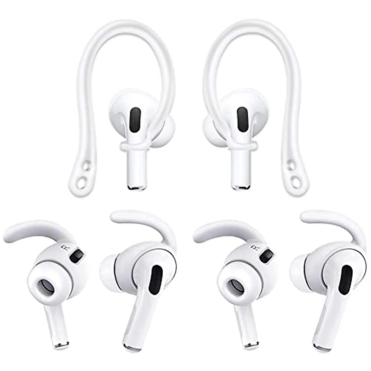 ALXCD Ear Hook Ear Tips Replacment for AirPods Pro, 1 Pair Over-Ear Soft TPU Ear Hook & 2 Pairs in-Ear Silicone Ear Tips in 1 Set [Anti Slip][Anti Lost], Fit for AirPods Pro (1+2S) White