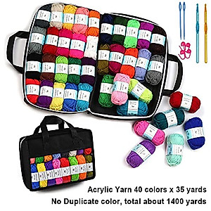 Inscraft 48 PCS Crochet Yarn Kit, 1400 Yards 40 Colors Acrylic Yarn Skeins, 2 Crochet Hooks, 2 Weaving Needles, 4 Stitch Markers, 1 Bag, Yarn for Crocheting & Knitting, Gift for Beginners and Adults