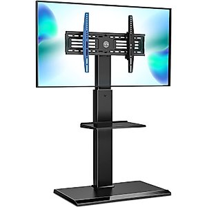 FITUEYES Floor TV Stands with Swivel TILT Mount for 32 39 40 43 49 50 55 60 65 70 75 Inch LCD LED TVs with Iron Base Adjustable Shelf Universal Television Stands for Bedroom and Living Room (Black)