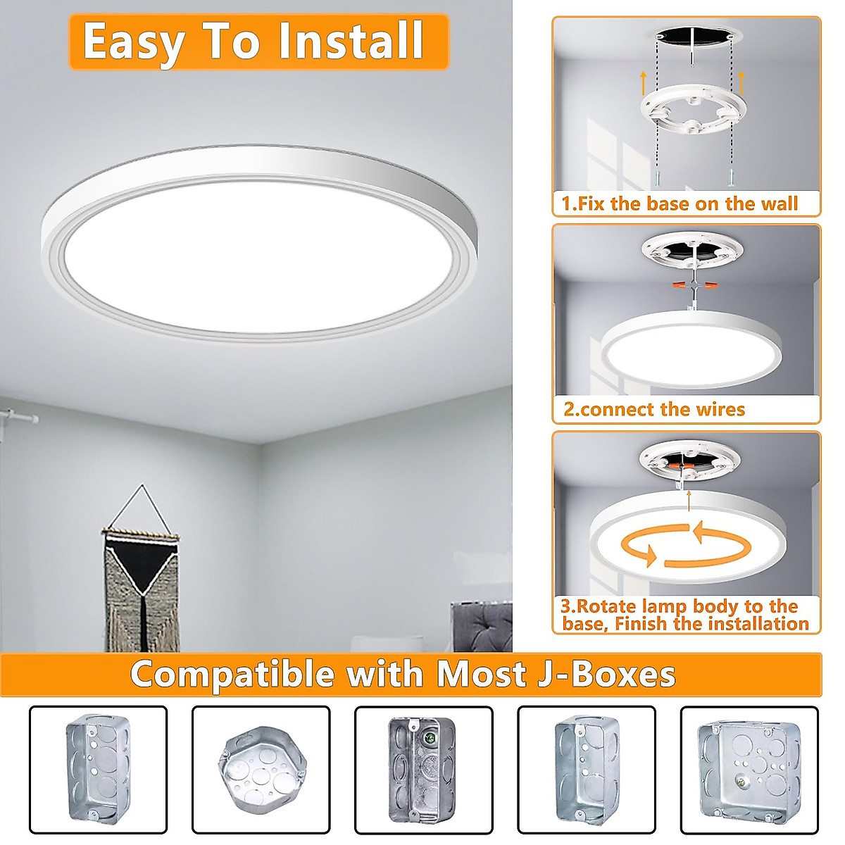 CHARYJOD LED Flush Mount Ceiling Light, 9inch Low Profile LED Ceiling Light,18W 5000K Ultra Thin Round Ceiling Light Fixture for Kitchen Bedroom Hallway Garage Laundry Stairwell Basement Closet White