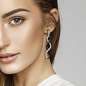 Black White Cubic Zirconia Pave Long Romantic Infinity Twist Drop Earrings For Women Prom Cocktail Party CZ Silver Plated Brass
