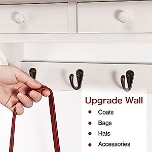 Emfogo Coat Hooks Wall Mounted, Rustic Wood Coat Rack Wall Mount Shelf with Hooks, Farmhouse Wall Coat Rack with Shelf & Vintage Coat Hook for Entryway, Mudroom, Bedroom, Kitchen, Bathroom (White)