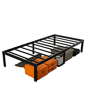 Wulanos Twin Bed Frames, Heavy Duty Metal Frames with Steel Slats Support, No Box Spring Needed, 16 Inch High Metal Platform Bed Frames with Storage, Non-Slip and Noise-Free, Black