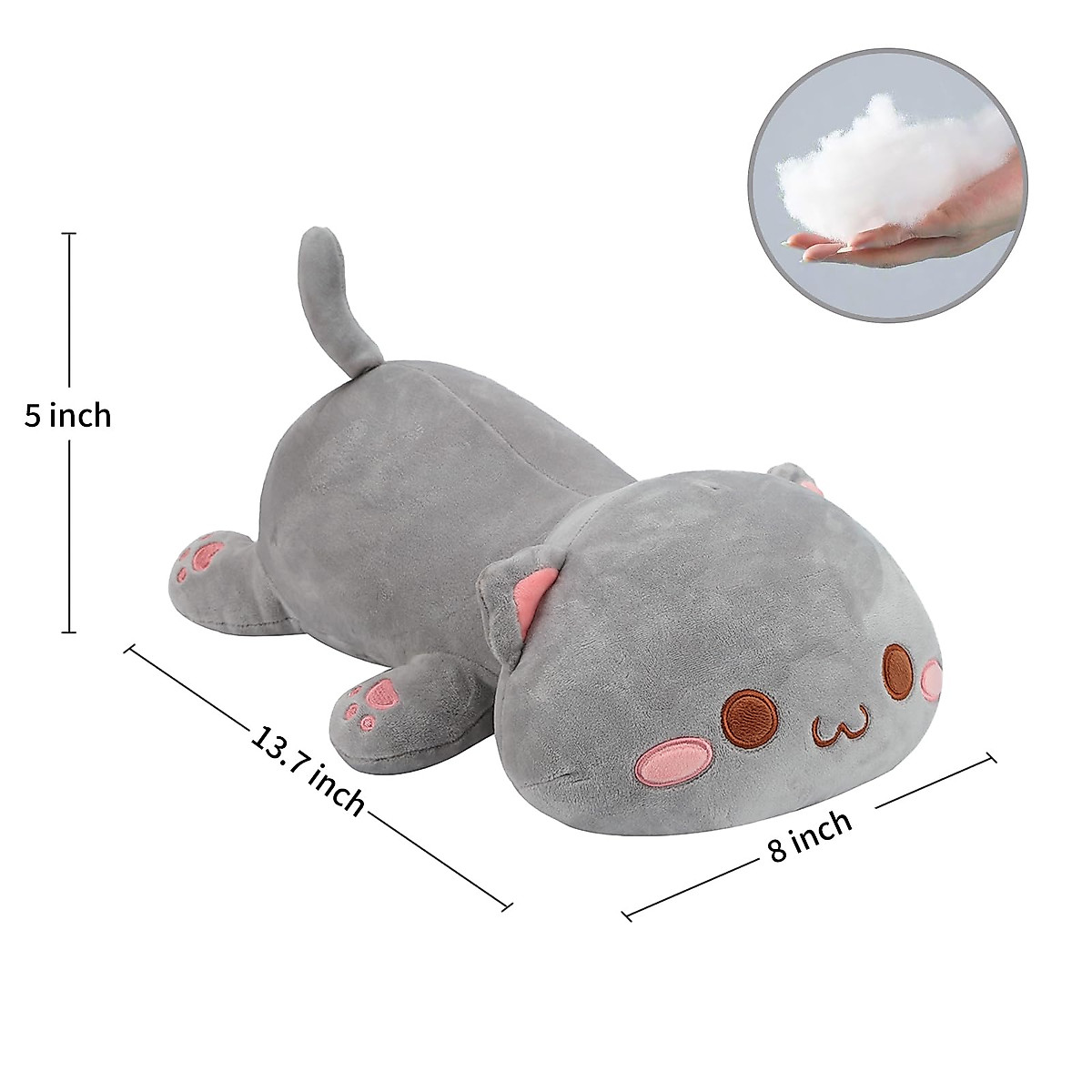 AFAN Cat Stuffed Animals Plush 13.7" Soft Cute Cat Plush Pillow Toys Kawaii Kitten Plushies Doll Gifts for Kids Girls Boys (Round Eyes, Grey)