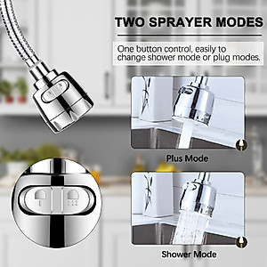 Sink Faucet Attachment, Movable Kithchen Faucet Head 360° Rotatable Faucet Sprayer Head Replacement Water Saving Faucet Extender,Anti -Splash,3 Modes, Chrome Faucet Head for Kitchen and Bathroom