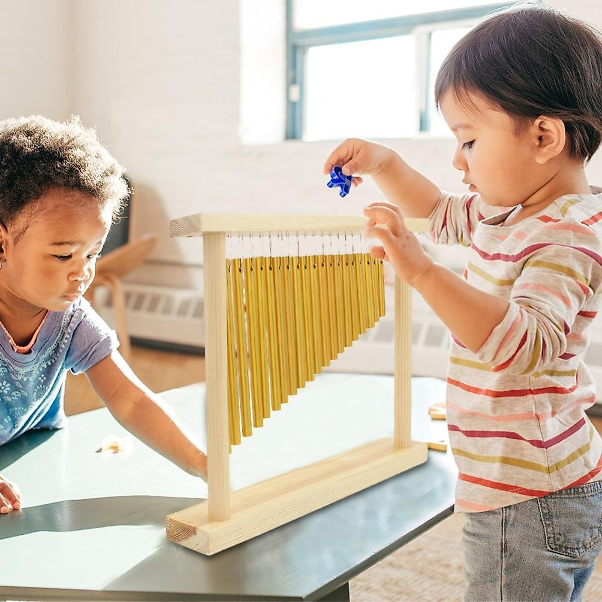 Dilwe 20 Bars Percussion Chimes, Single-Row Musical Percussion Instrument with Wood Stand Stick