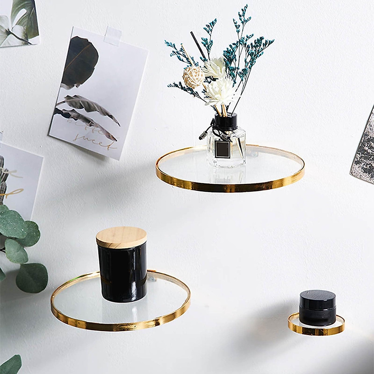 Pomobie Gold Shelves Crystal-Clear Mounted Floating Shelves,Gold Floating Shelves,Gold Wall Shelf,Sturdy Thickness Mounted Shelves for Wall Decor,Gold Shelving for Living Room Decor