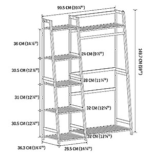 WTZ Clothes Rack, Bamboo Garment Rack with Shelves, Clothing Rack for Hanging Clothes, Freestanding Closet Organizer for Living Room Bedroom Entryway Bathroom Office, CR-538 Black
