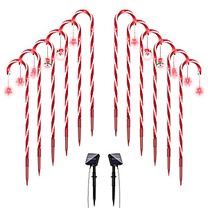 ALFIOT Solar Christmas Candy Cane Lights,Red Lights 12 Pack Upgraded Pathway Stake Lights Outdoor, 8 Modes 2000Mah Lights Walkway Outdoor Markers with Stakes for Garden Patio Xmas Decorations (22'')
