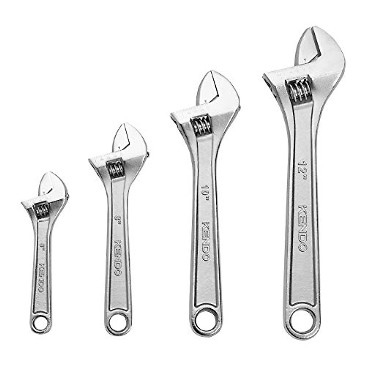 Kendo 4pcs Heavy Duty Adjustable Wrench Set - 6", 8", 10" & 12" Wrench - Drop Forged Heat Treated Chrome Vanadium Steel - Roll-up Storage Pouch Included