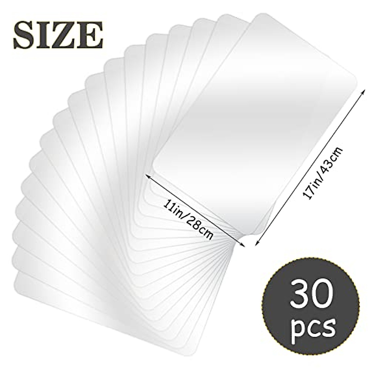 Tecmisse 30 PCS Plastic Placemat Heat Resistant Washable Table Mats, Clear Placemats for Table, Dining, Kitchen, Crafting and Shelf Liner, 17 x 11 Inch