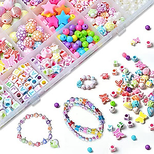 Jwxstore Kids DIY Bead Jewelry Making Kit, Beads for Girls Art and Craft Bracelets Necklace Hairband and Rings Toy for Age 4 5 6 7 8 9 10 11 Year Old Girl Christmas Gifts