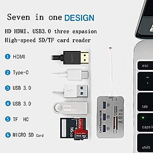 USB C Hub 7 in 1 Type C Adapter SD Memory Card Reader 3 USB Port Hub