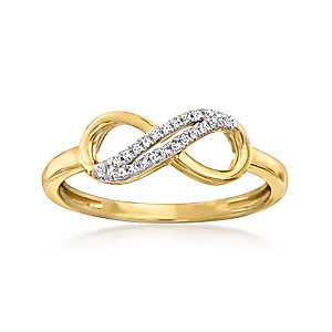 Ross-Simons 14kt Yellow Gold Infinity Symbol Ring With Diamond Accents. Size 7