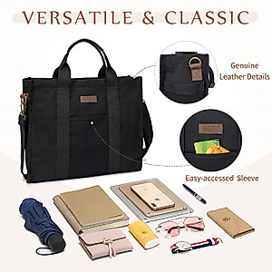 VASCHY Canvas tote bag, Casual Reusable Work Totes for Women Teachers with Zippers Pockets Crossbody Shoulder Bag Purse Black