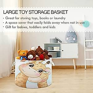 xigua Large Storage Basket Cotton Rope Basket Cute Little Giraffe Baby Laundry Basket for Blankets Toys Storage Basket Laundry Hamper