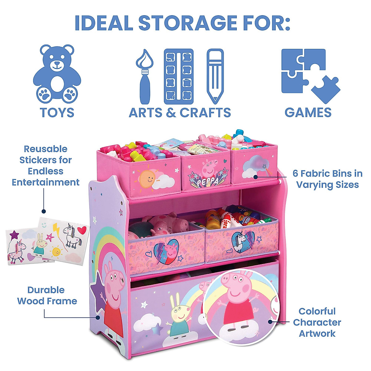 Delta Children Design & Store 6 Bin Toy Storage Organizer, Peppa Pig