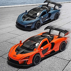 Diecast Toy Car McLaren Senna Sports Car Model,Zinc Alloy Simulation Casting Pull Back Vehicles,1:32 Scale Mini Electronic Supercar Toys with Lights and Music for Toddlers Kids Children Gift (Orange)