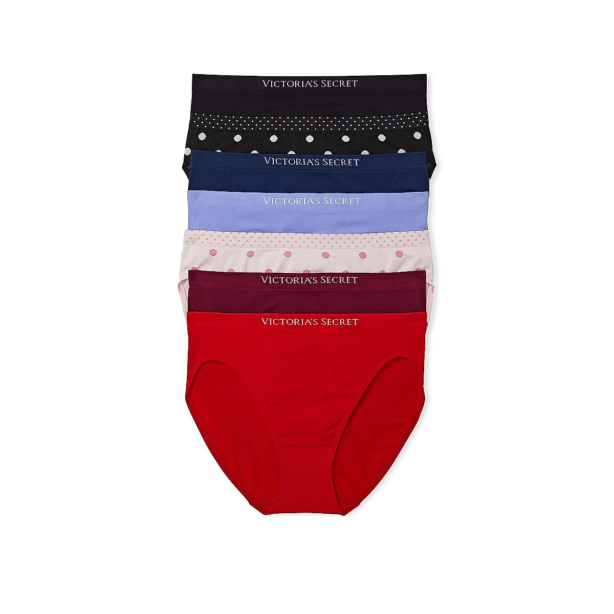 Victoria's Secret Seamless Brief Panty Pack, High Leg Cut, Underwear for Women, 7 Pack, Solids & Polka Dots (XL)