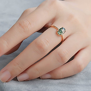 Natural Moss Agate Gemstone Genuine 925 Sterling Silver Ring for Women Oval Cut Women's Ring for Engagement Silver 925 Jewelry Personality Ring for Women (8)